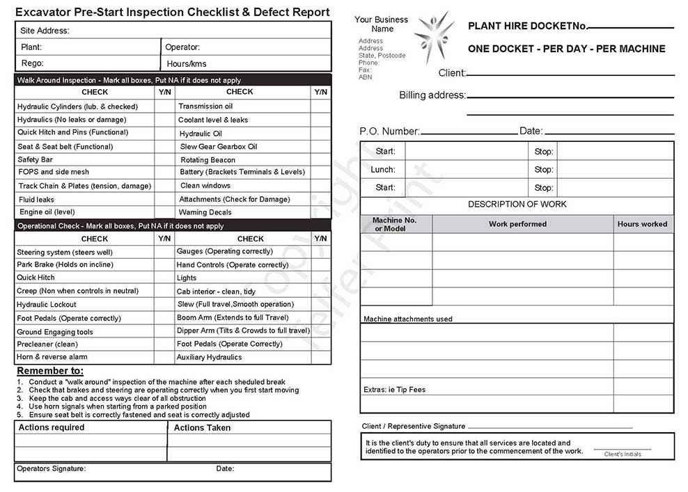 Machinery Pre Start Checklist Books