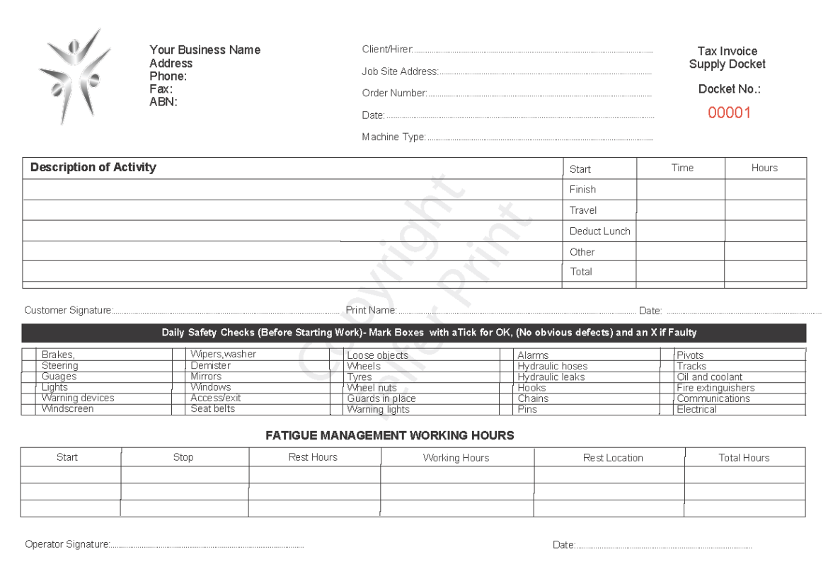 Pre-Start Checklist Docket Combination A4 001