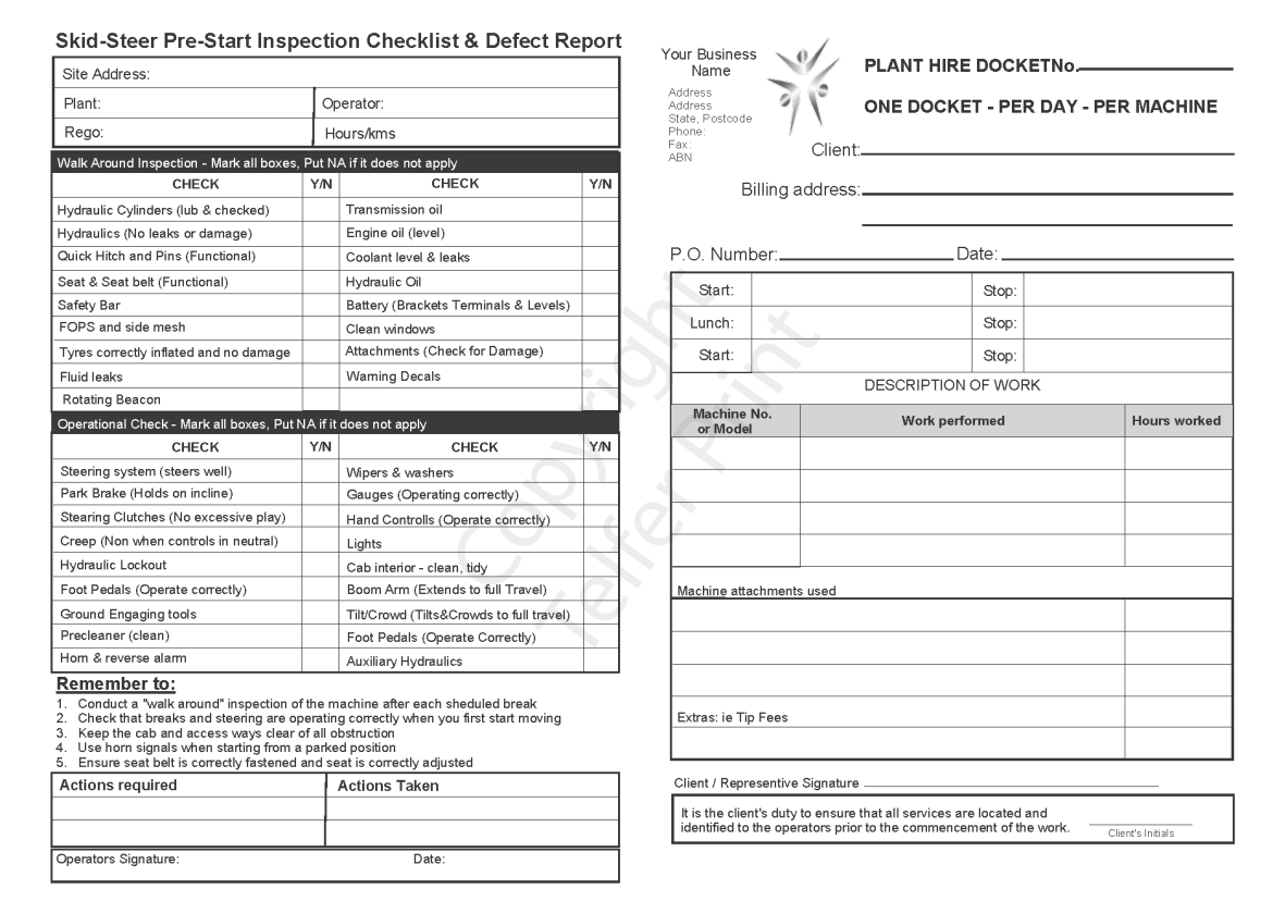 Skid-Steer Pre-Start Docket Combination A4 002﻿