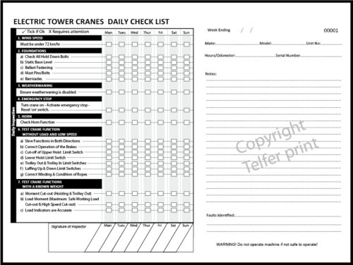 Skid-Steer Pre-Start Checklist Book A5 (Pre-printed)
